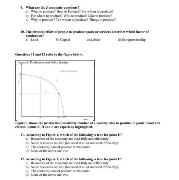 Solved 9. What are the 3 economic questions? a) What to | Chegg.com