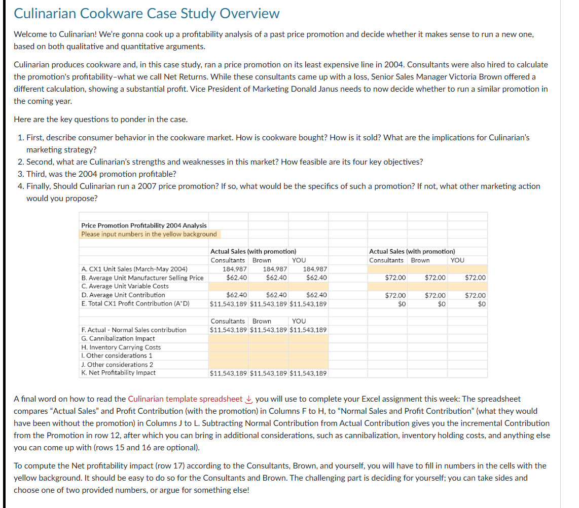Help with culinarian cookware case study Culinarian | Chegg.com