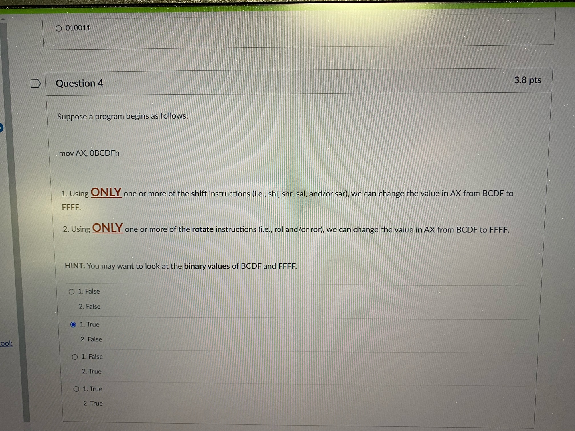 Solved Suppose a program begins as follows: mov AX, OBCDFh | Chegg.com
