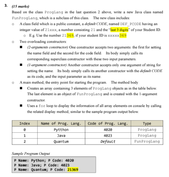 Solved (15 marks) Based on the class ProgLang in the last | Chegg.com