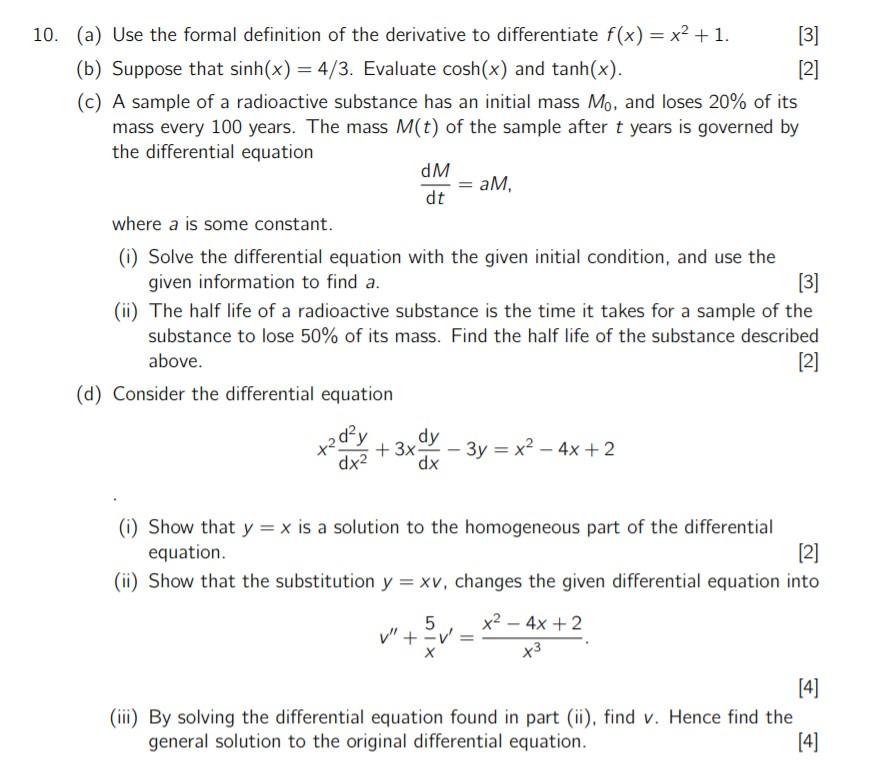 Solved 10. (a) Use the formal definition of the derivative | Chegg.com