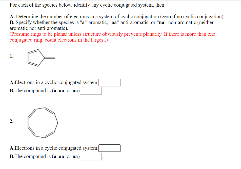 Solved For each of the species below, identify any cyclic | Chegg.com