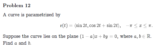 Solved Problem 12 A curve is parametrized by r(t) = (sin 2t, | Chegg.com