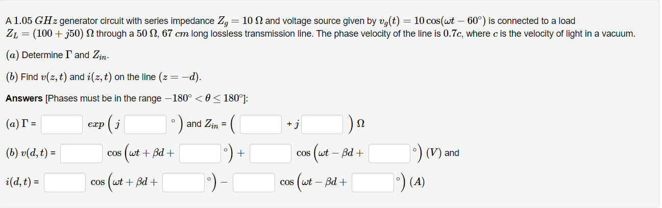 Solved A 1.05GHz generator circuit with series impedance | Chegg.com