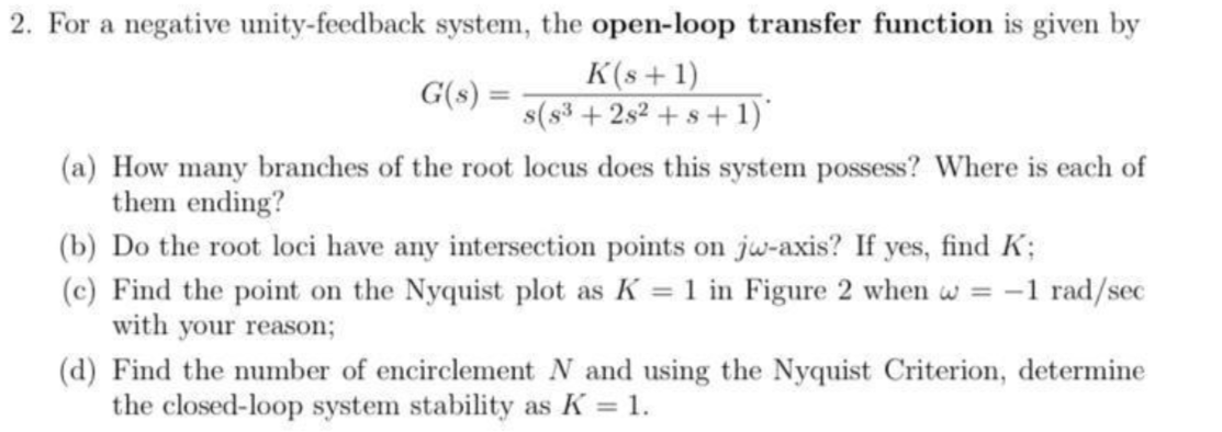 Solved 2. For a negative unity-feedback system, the | Chegg.com