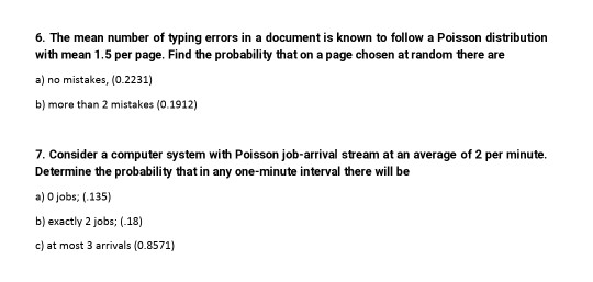 Solved 6. The mean number of typing errors in a document is | Chegg.com