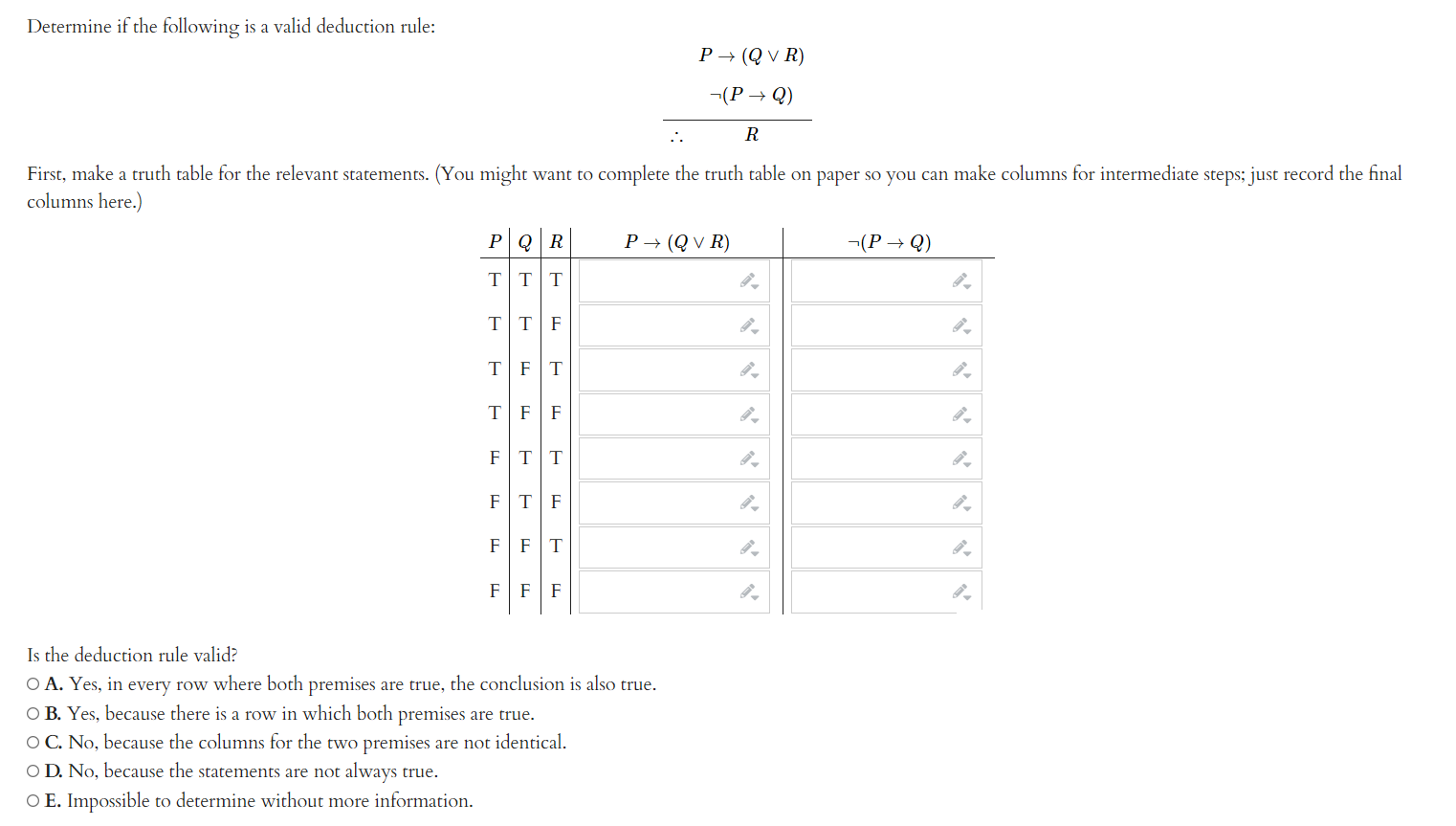 Determine if the following is a valid deduction rule: | Chegg.com