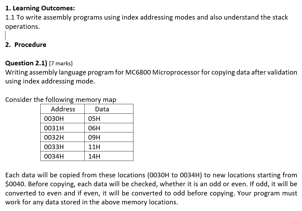 Solved 1. Learning Outcomes: 1.1 To write assembly programs | Chegg.com