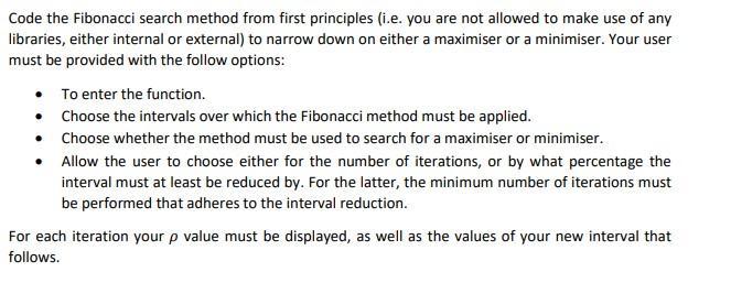 Solved Code the Fibonacci search method from first | Chegg.com
