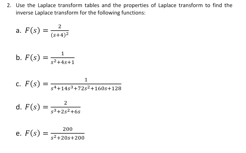 Solved 2. Use the Laplace transform tables and the | Chegg.com