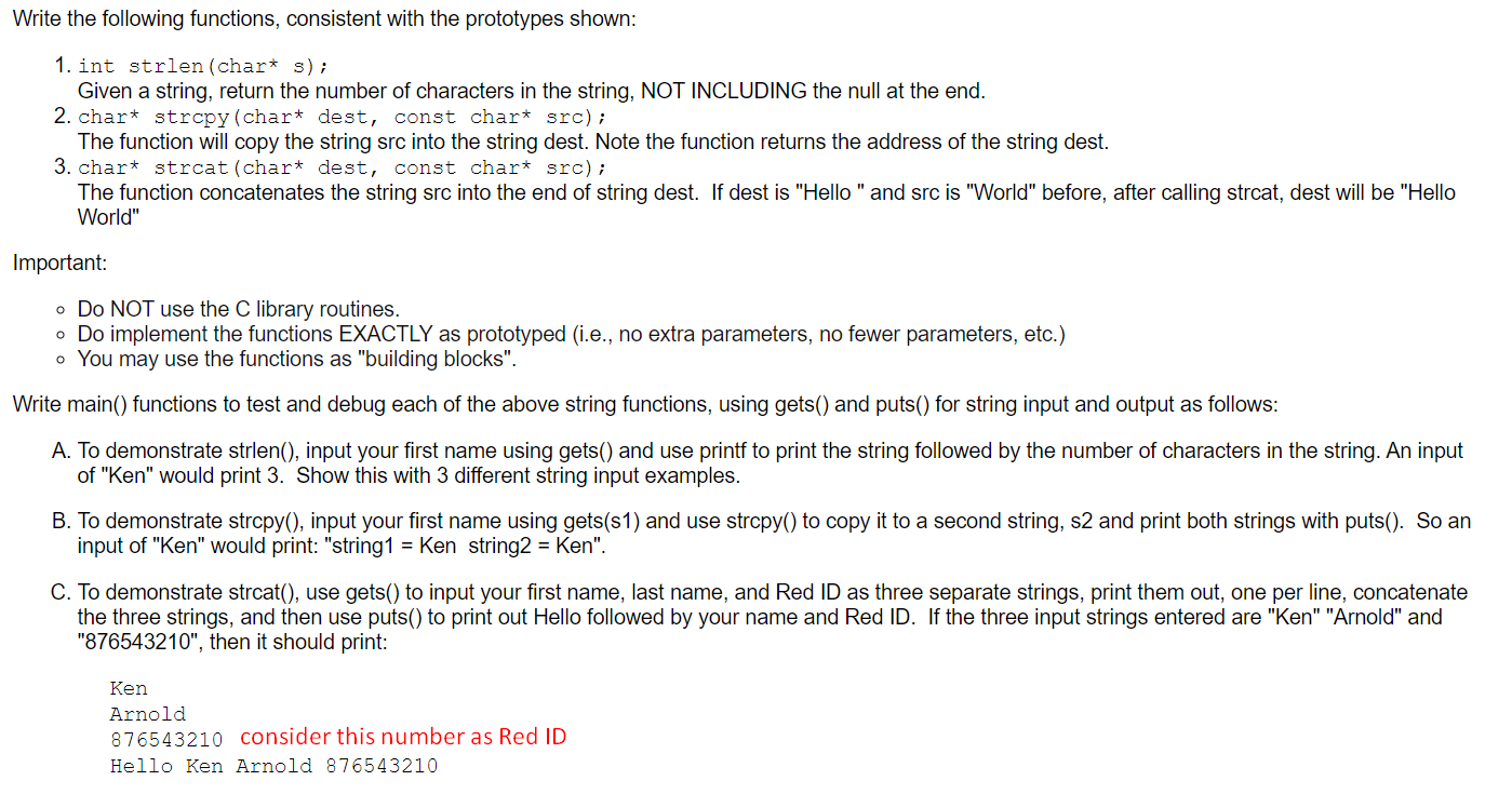 Solved Write the following functions, consistent with the | Chegg.com