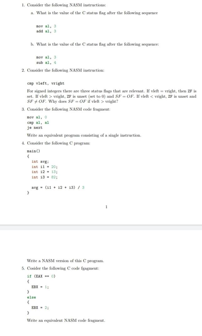 Solved 1. Consider the following NASM instructions: a. What | Chegg.com