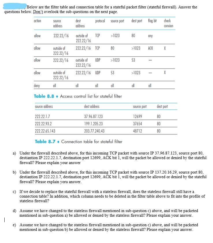 Solved Below are the filter table and connection table for a | Chegg.com