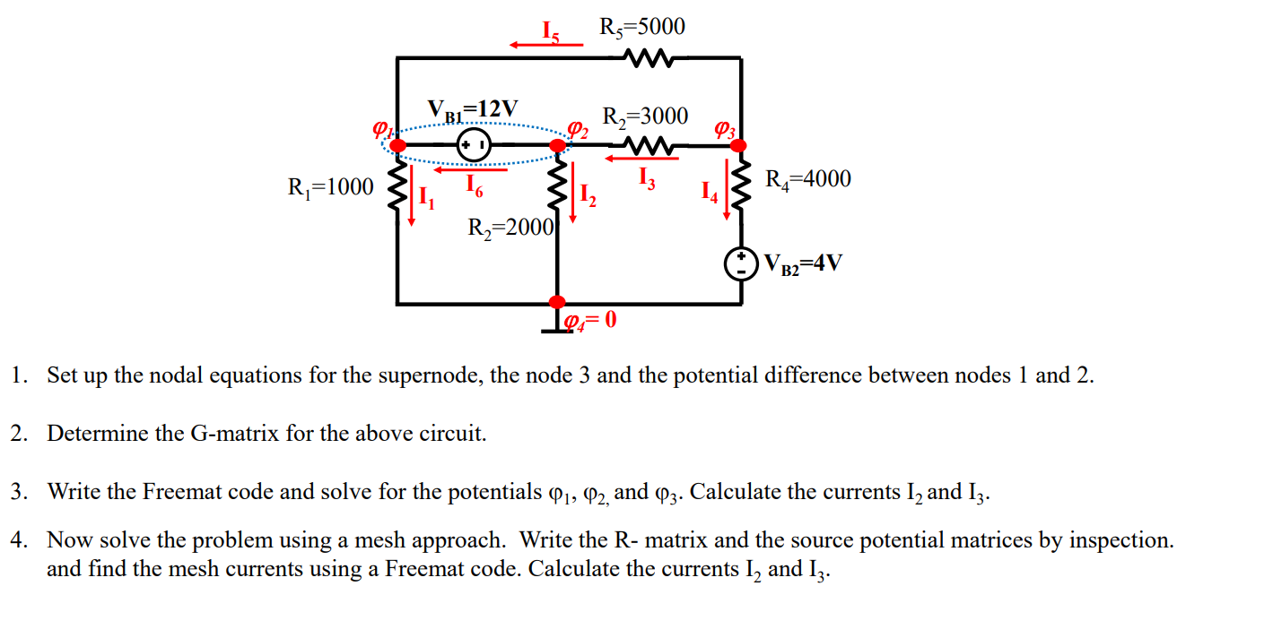 Solved 1. Set up the nodal equations for the supernode, the | Chegg.com
