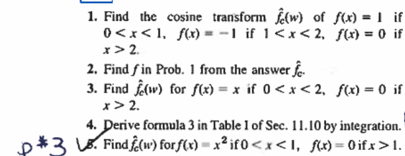 Solved Find the cosine transform hat(f)c(w) ﻿of f(x)=1 | Chegg.com