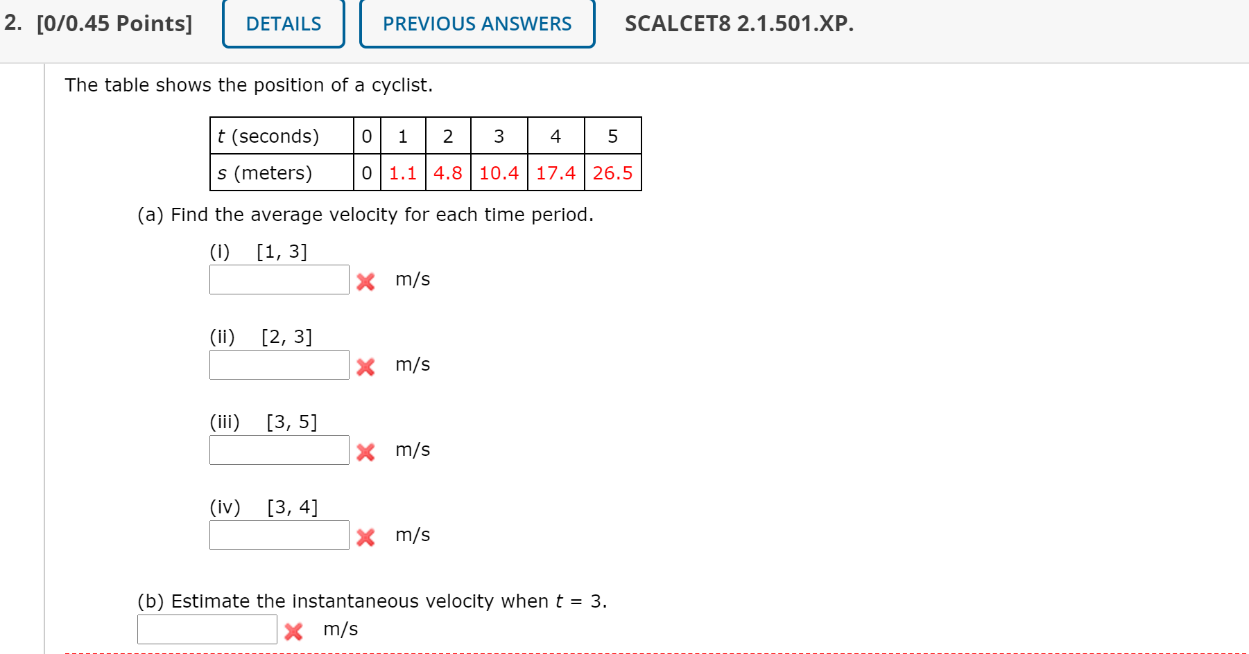 Solved 2. [0/0.45 Points] DETAILS PREVIOUS ANSWERS SCALCET8 | Chegg.com