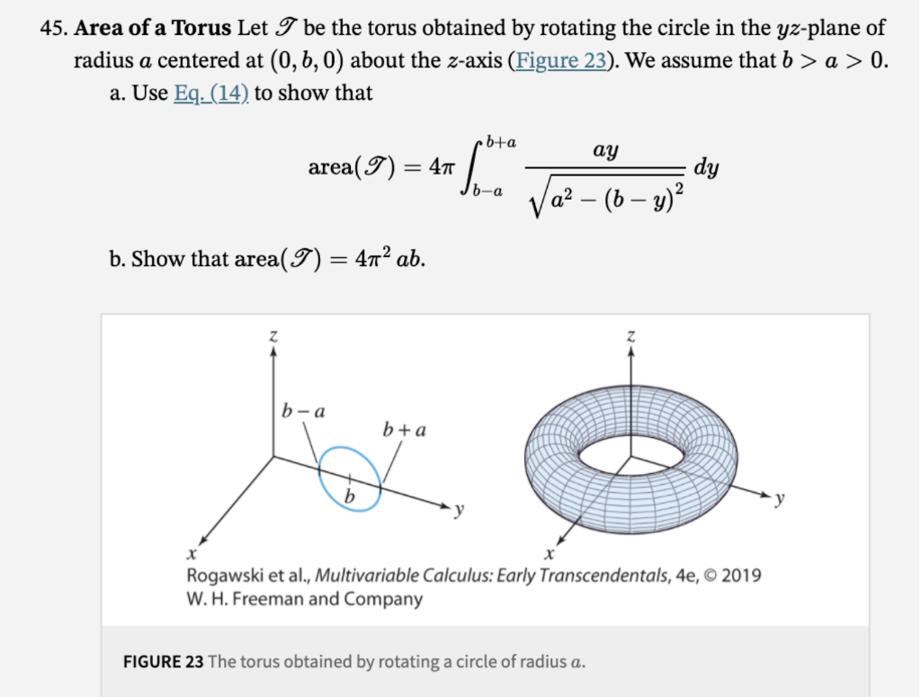 45. Area of a Torus Let I be the torus obtained by | Chegg.com