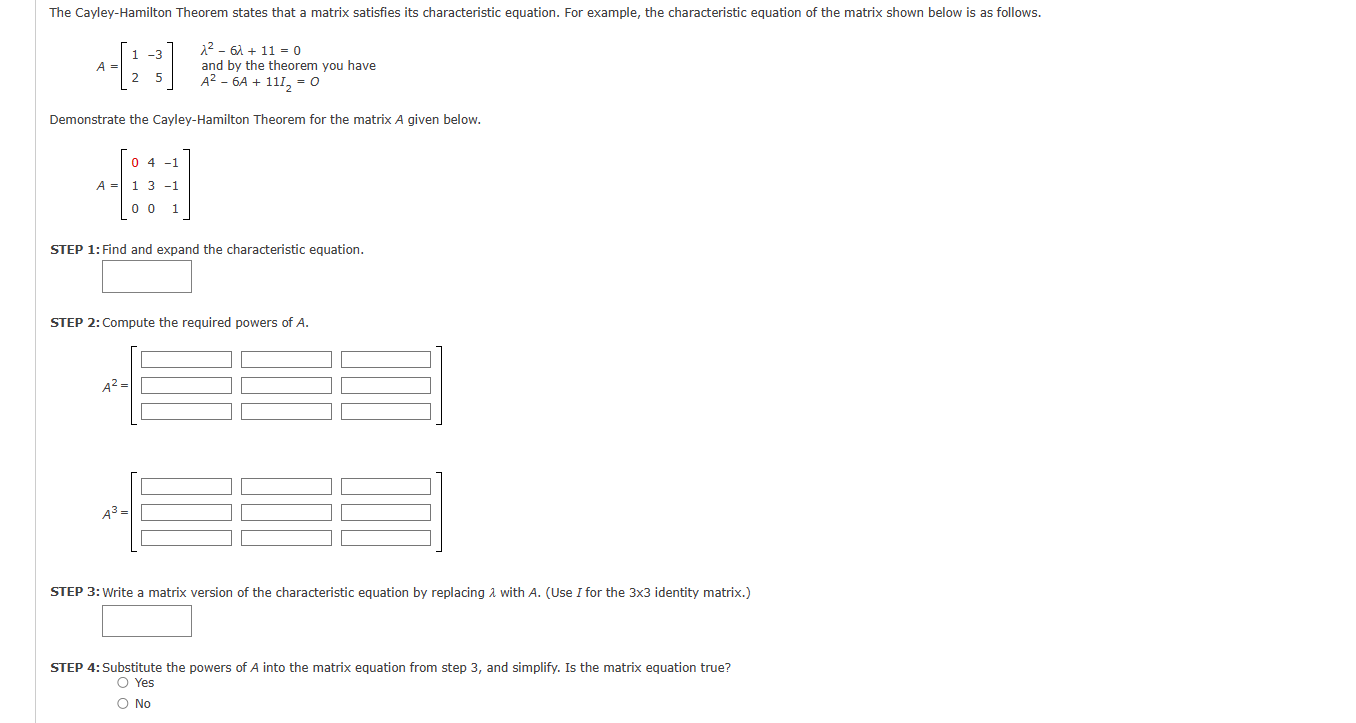 Solved A=[12−35]λ2−6λ+11=0 and by the theorem you have | Chegg.com