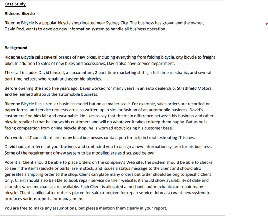 Solved Case Study Rideone Bicycle Rideone Bicycle is a | Chegg.com