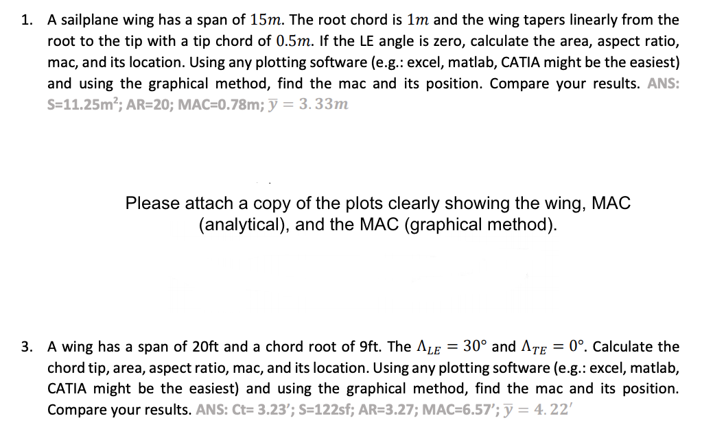 1. A sailplane wing has a span of 15m. The root chord | Chegg.com