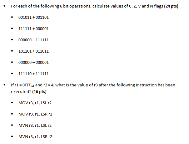 For each of the following 6 bit operations, calculate | Chegg.com