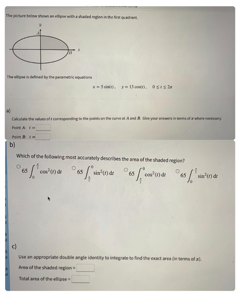 Solved The picture below shows an ellipse with a shaded | Chegg.com