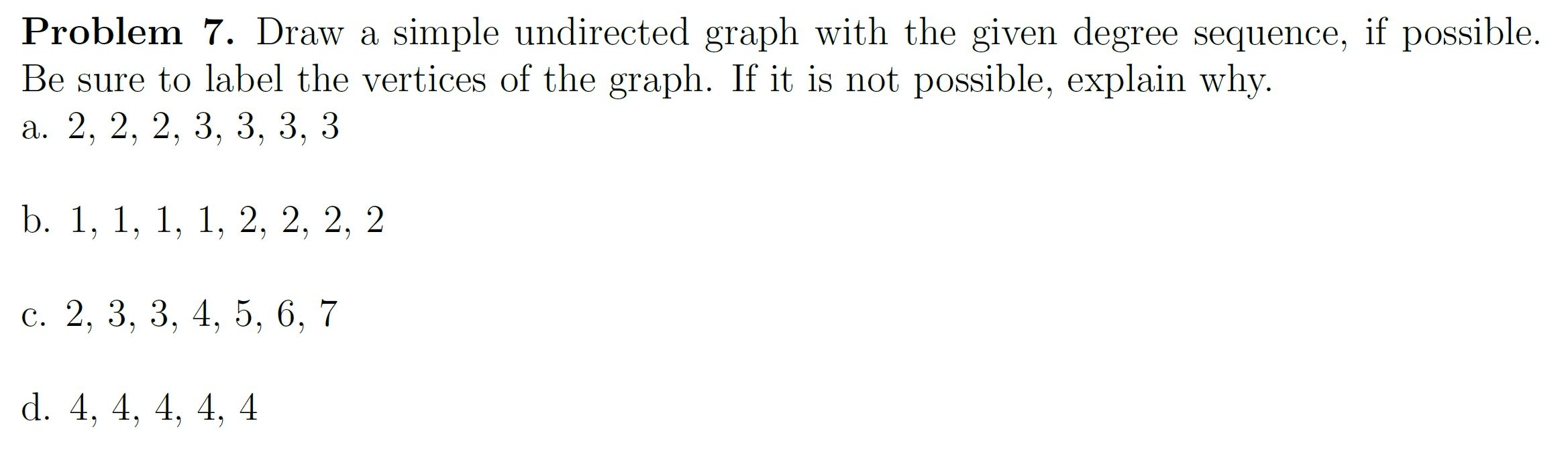 Solved Problem 7. Draw a simple undirected graph with the | Chegg.com