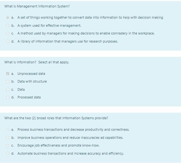 Solved What is Management Information System? a. A set of | Chegg.com