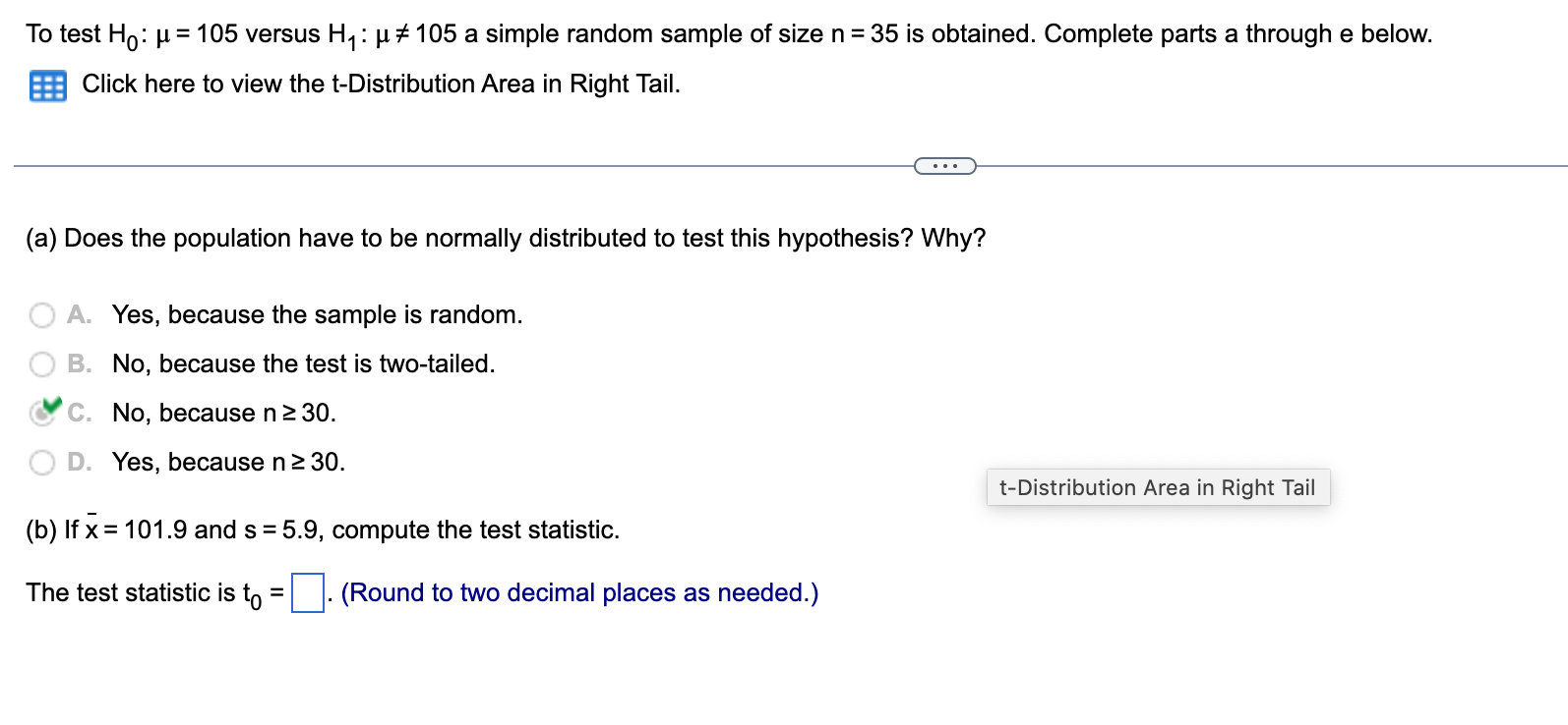 Solved To test Ho: μ = 60 versus H₁: μ
