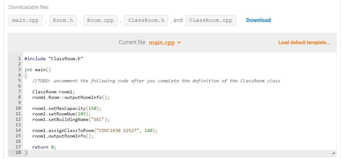 Solved Given a Room class (defined in "Room.h" and | Chegg.com