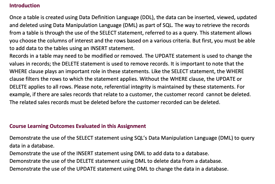 Solved Once a table is created using Data Definition | Chegg.com