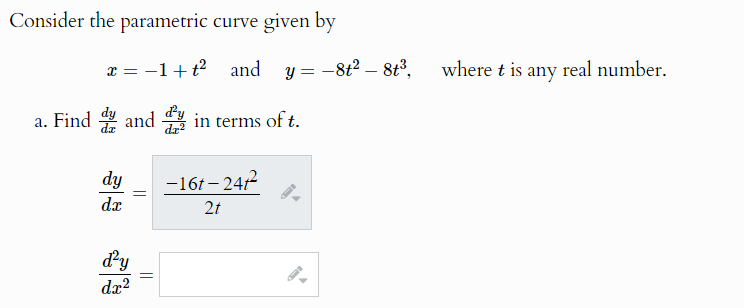 Solved Consider the parametric curve given byx=-1+t2, ﻿and | Chegg.com