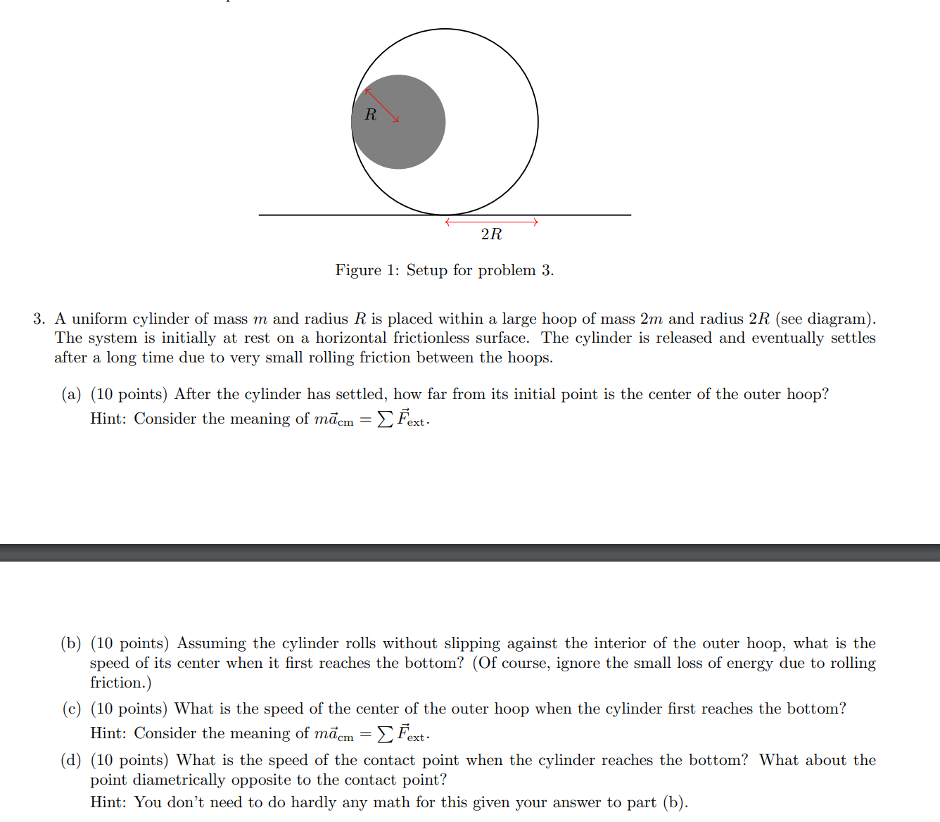 Solved Figure 1: Setup for problem 3. 3. A uniform cylinder | Chegg.com