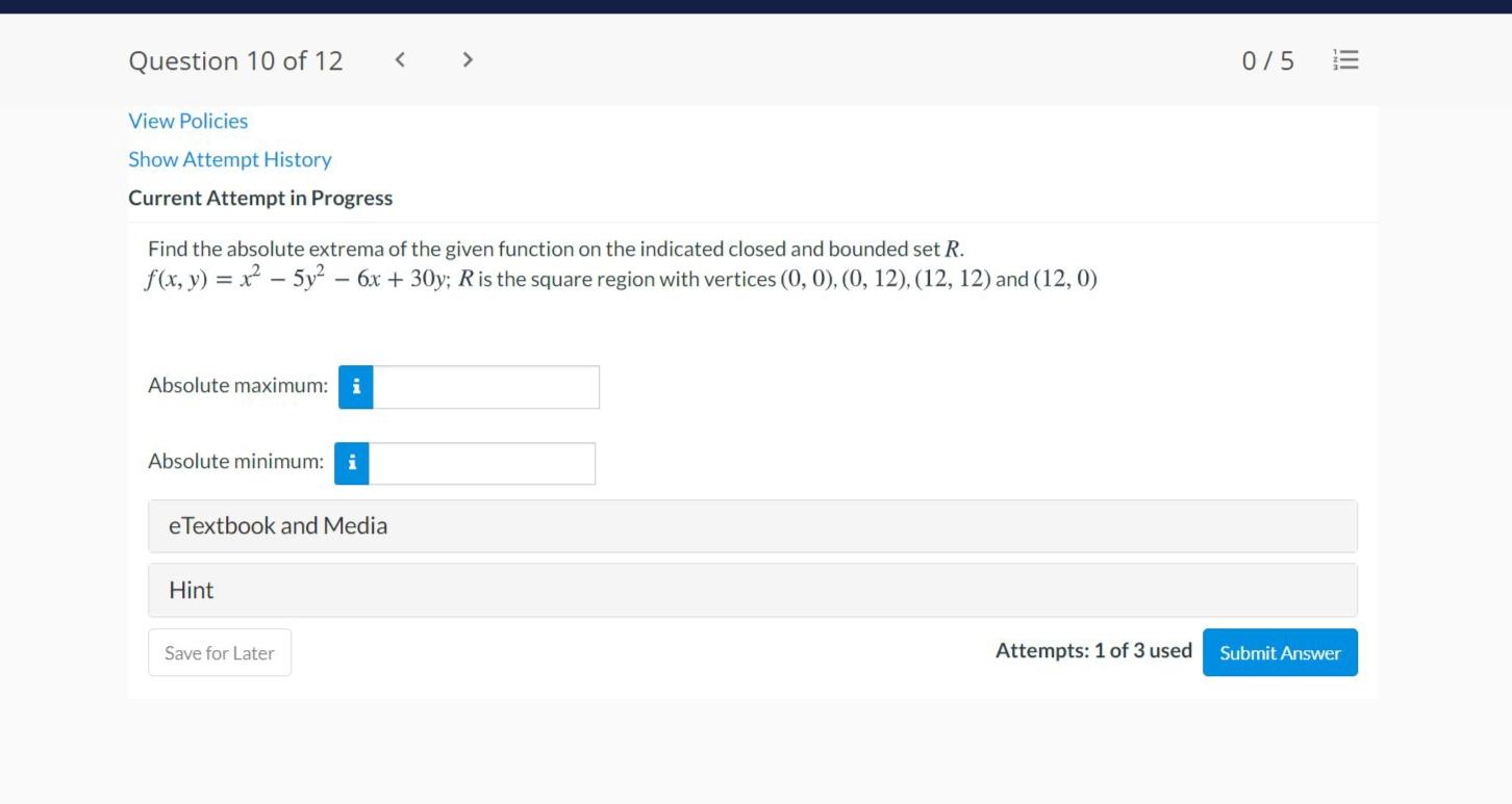 Solved Question 10 of 12 075 E View Policies Show Attempt | Chegg.com