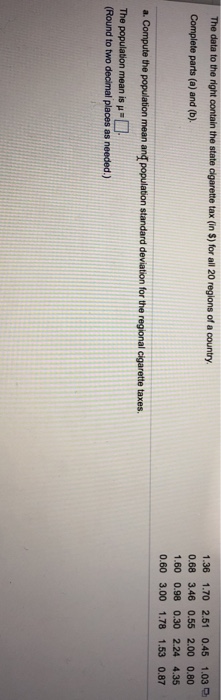 Solved data to the right contain the state cigarette tax (in | Chegg.com