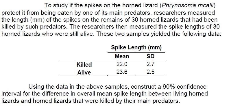 Solved To study if the spikes on the horned lizard | Chegg.com