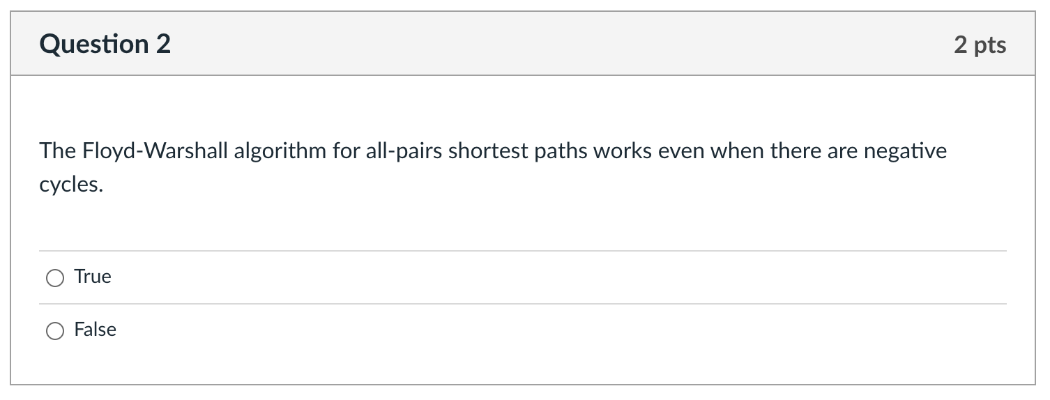 Solved Question 2 2 pts The Floyd-Warshall algorithm for | Chegg.com