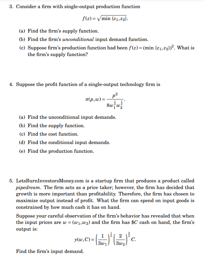 Solved 3. Consider a firm with single-output production | Chegg.com