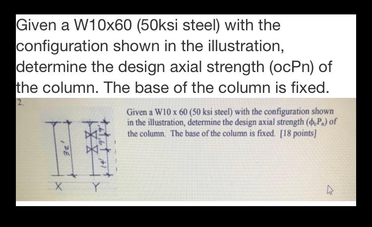 Solved W10x 60, Fy= 50ksi, K-value= .8 Determine the design | Chegg.com