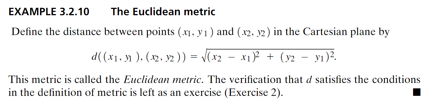 Solved EXAMPLE 3.2.10 The Euclidean metric Define the | Chegg.com