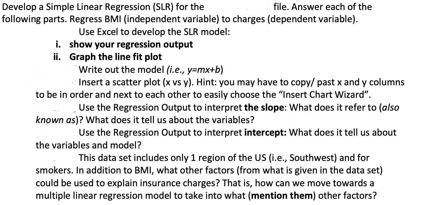 Solved Develop a Simple Linear Regression (SLR) for the | Chegg.com