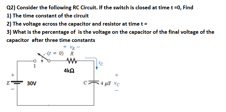 Solved Q2) ﻿Consider the following RC Circuit. If the switch | Chegg.com