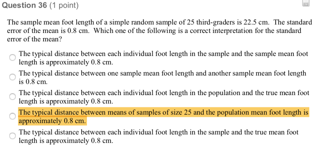 Solved Question 36 (1 point) The sample mean foot length of | Chegg.com