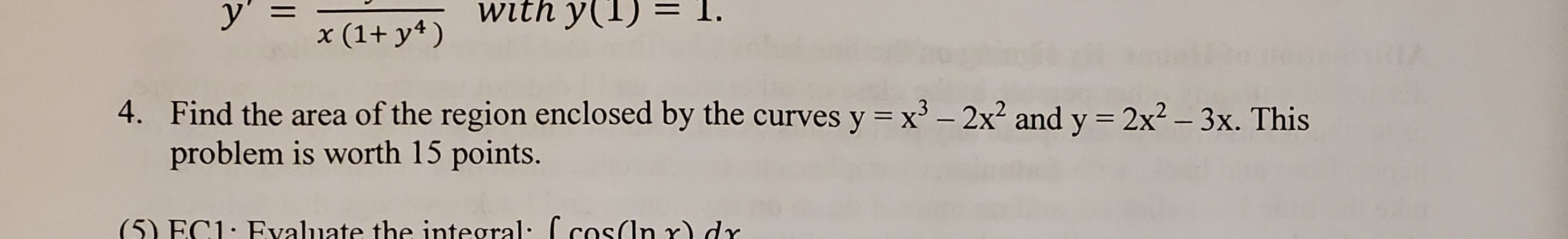 Solved with y(1) = 1. x (1+ y4) 4. Find the area of the | Chegg.com