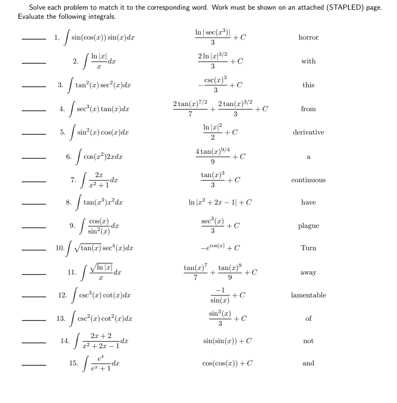Solved Solve each problem to match it to the corresponding | Chegg.com