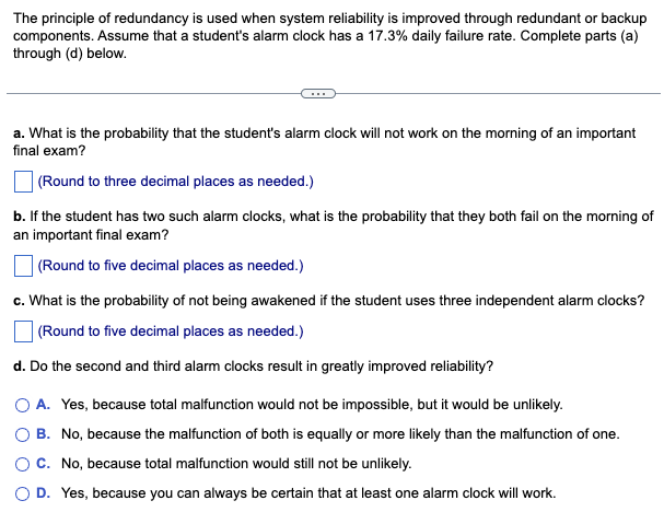 Solved The principle of redundancy is used when system | Chegg.com