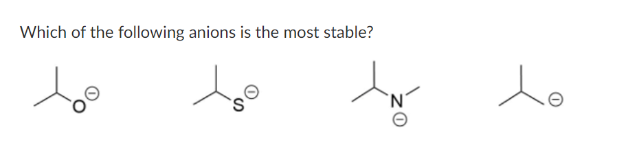 Solved Which of the following anions is the most stable? | Chegg.com