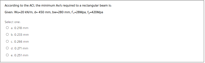 According to the ACI, the minimum Av/s required to a | Chegg.com