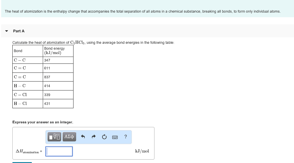 Solved The heat of atomization is the enthalpy change that | Chegg.com