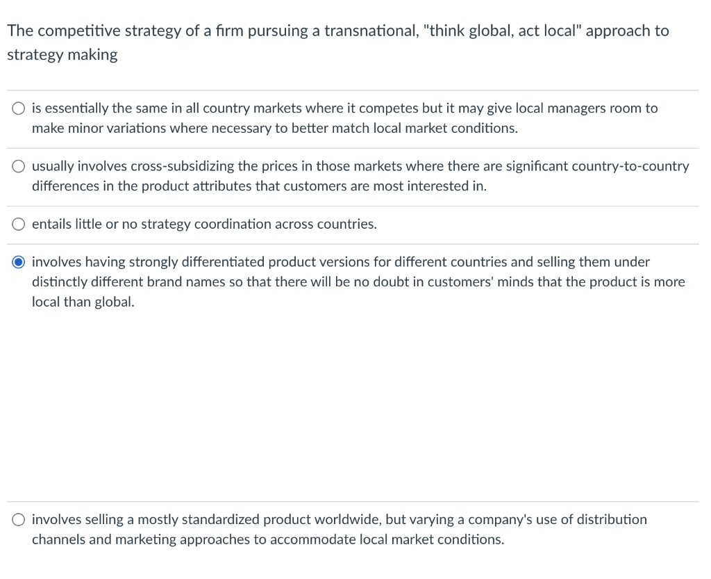 Solved The competitive strategy of a firm pursuing a | Chegg.com